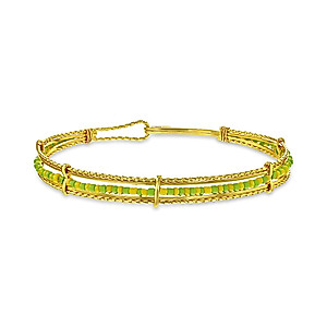 Gold Plated Babalawo Green and Yellow Beads Bangle Orula Bracelet for Women - Beautiful Gold Plated Orula Bangle Bracelet - Stylish Protection Jewelry for All Occasion