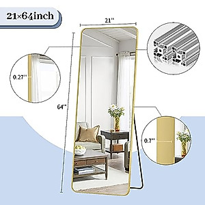 BEAUTYPEAK Gold Full Length Mirror, 64"x21" Rounded Corner Floor Mirror Standing Hanging or Leaning Against Wall, Suitable for Bedroom or Dressing Room
