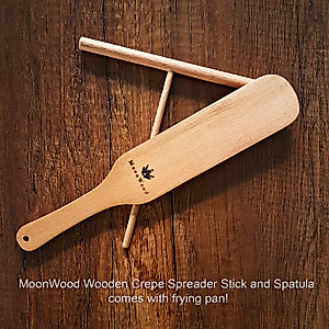 moonwood Crepe Pan, Free Nonstick Coating - Made in Europe MarbleTech Great for Crepes, Omelets, Eggs, Pancake - Dishwasher Safe 10.23 Flat - With Wooden Crepe Spreader and Spatula Set