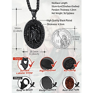 FaithHeart Black St. Christopher Necklace for Men Christian Amulet Jewelry with Stainless Steel Wheat Chain Oval Medal Pendant for Prayer