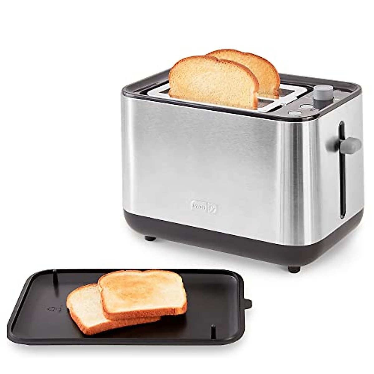 Dash SmartStore™ 2-Slice Wide-Slot Stainless Steel Toaster with Storage Lid - for Bagels, Specialty Breads & other Baked Goods, Black