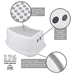 Step Stool for Kids (2 Pack), Toddlers Stool for Potty Training, Bathroom, Kitchen, Bedroom, Toy Room and Living Room. Toilet Stools with Soft Anti-Slip Grips for Safety, Stackable (Grey)