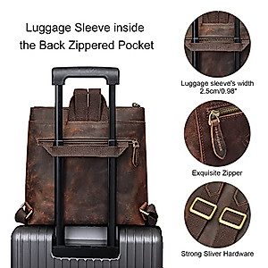 S-ZONE Women Genuine Leather Backpack Purse Travel Satchel Bag with Luggage Sleeve