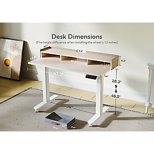 Claiks Standing Desk with Drawers, Stand Up Electric Standing Desk Adjustable Height, Sit Stand Desk with Storage Shelf and Splice Board, 48 Inch, Natural