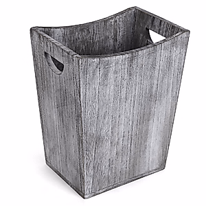 Wood Trash Can Rectangular Waste Basket with Convenient Semicircular Handle Wooden Garbage Can for Kitchen Bedroom Living Room, Grayish Green