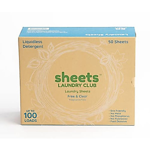 Sheets Laundry Club - As Seen on Shark Tank - Laundry Detergent - (Up to 100 Loads) 50 Laundry Sheets - Unscented - No Plastic Jug - New Liquid-Less Technology - Lightweight - Easy To Use -
