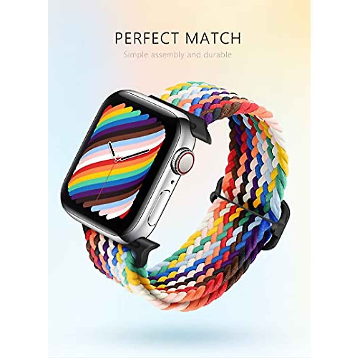 Atenzol Braided Solo Loop Compatible with Apple Watch Bands 38mm 40mm 41mm 42mm 44mm 45mm 49mm Women Men, Adjustable Buckle, Stretchy Elastics Sport Wristband for iWatch Ultra 8 7 6 SE 5 4 3 2 1 (1-Rainbow+Pride Edition, 38mm 40mm 41mm)