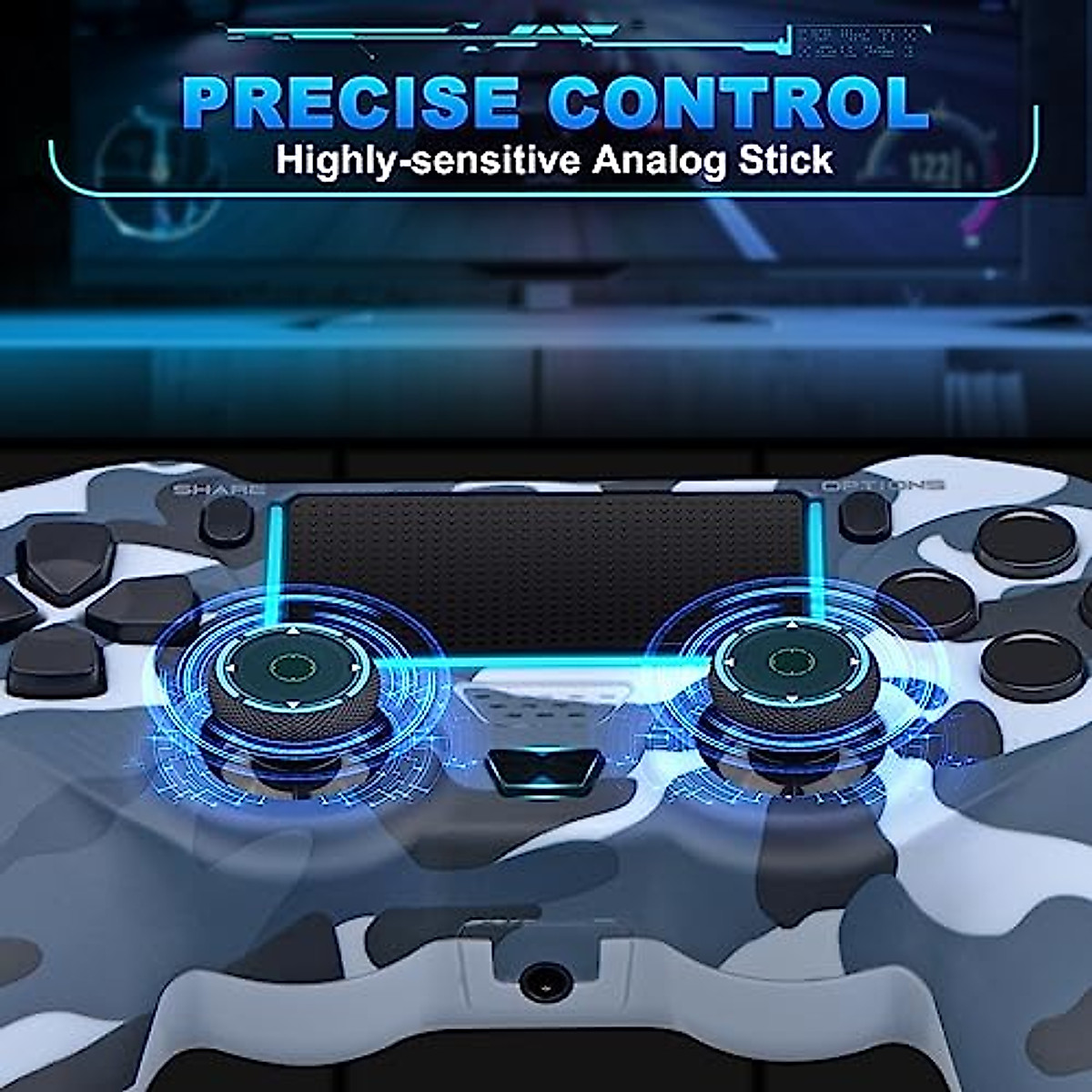 ZOKIKY Wireless Controller for PS4,Remote for Playstation 4/Pro/Slim/,with Double Shock/Audio/Six-axis Motion Sensor（Camouflage Blue）