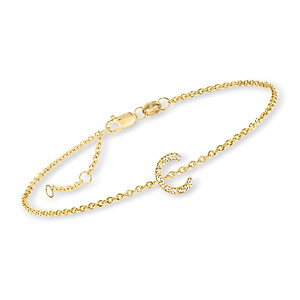 Ross-Simons B - Diamond-Accented Initial Bracelet in 18kt Gold Over Sterling. 7 inches