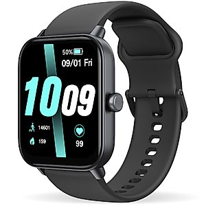 Smart Watch for Women Men (Answer/Make Call) with Alexa Built-in, iPhone Android Compatible, Sleep and Fitness Tracker Heart Rate Blood Oxygen Monitor 1.8 Touch Screen Bluetooth Watch Black
