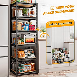 REIBII Storage Shelves, 6 Tier Garage Storage Shelving Units Loads 2250LBS, 72’’H Adjustable Heavy Duty Metal Shelves for Storage Rack for Warehouse Pantry Kitchen Closet,16’’W X16’’D X72’’H