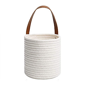 Cotton Rope Basket with Handle for Baby Laundry Basket Toy Storage Blanket Storage Hanging Basket Round Multi-Purpose Woven Wall Rope Basket for Home White S
