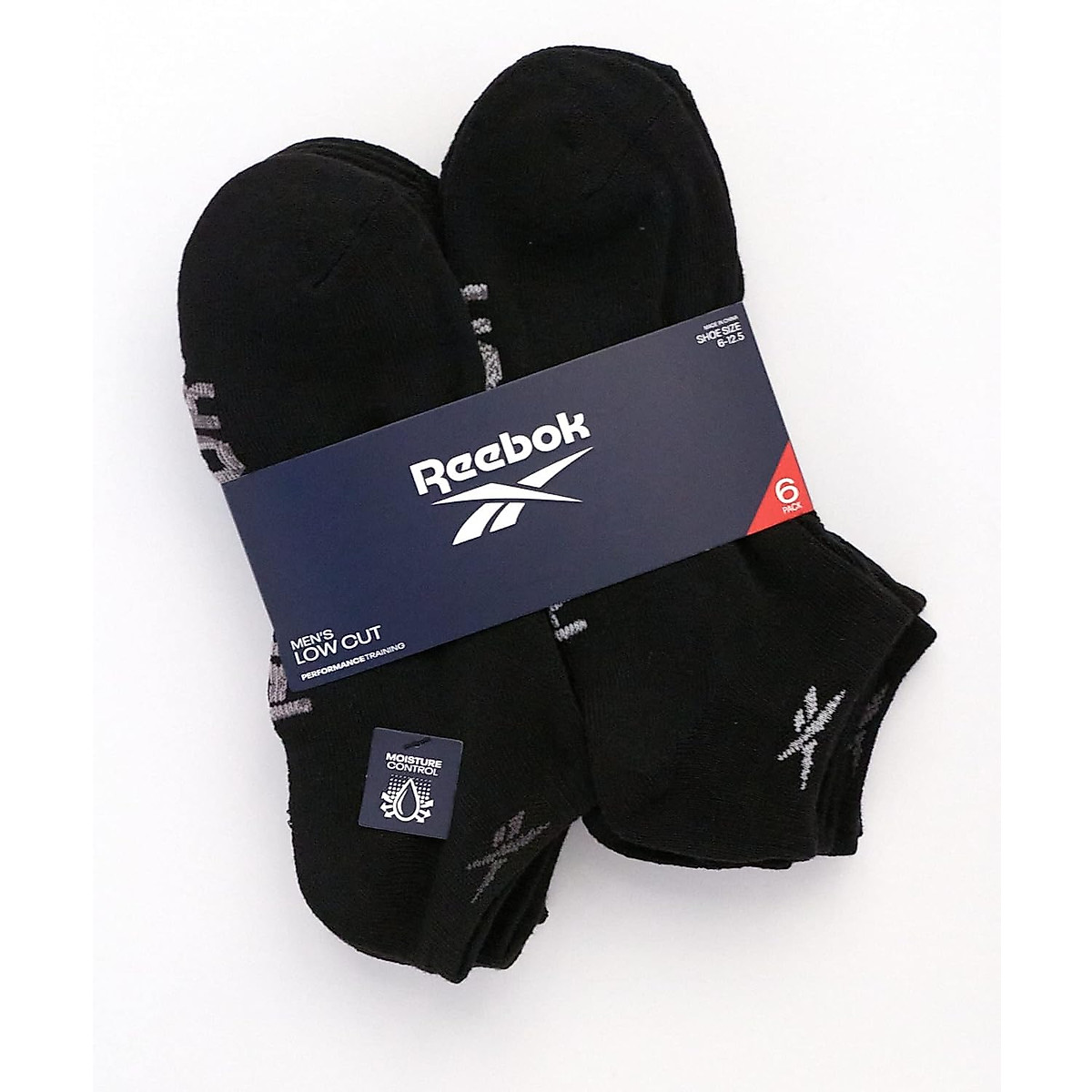 Reebok Men’s Low Cut Socks – 6 Pack Basic Cushion Low Cut No Show Socks for Men - Men's Athletic Socks (Size: 6-12.5), Size 6-12.5, Classic Black
