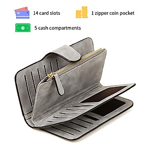 Pearl Angeli Womens Wallet PU Leather RFID Blocking Large Capacity Credit Card Holder for Women Zipper Coin Purse