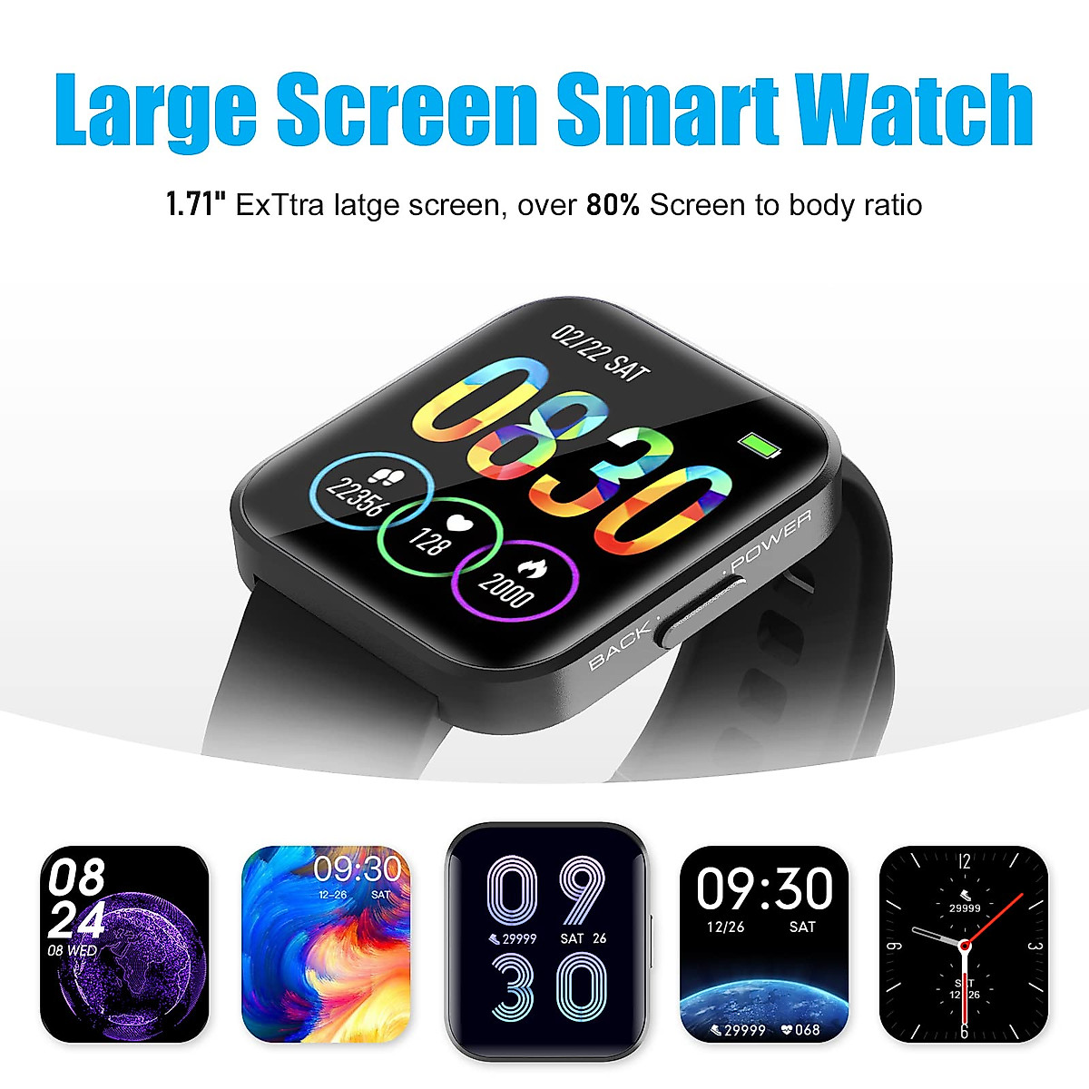 Joombonpia Smart Watch for Android Phones iPhone Compatible 1.71''Touch Screen Fitness Tracker with Heart Rate Blood Oxygen Sleep Monitor IP68 Waterproof Smart Watches for Men(Black)