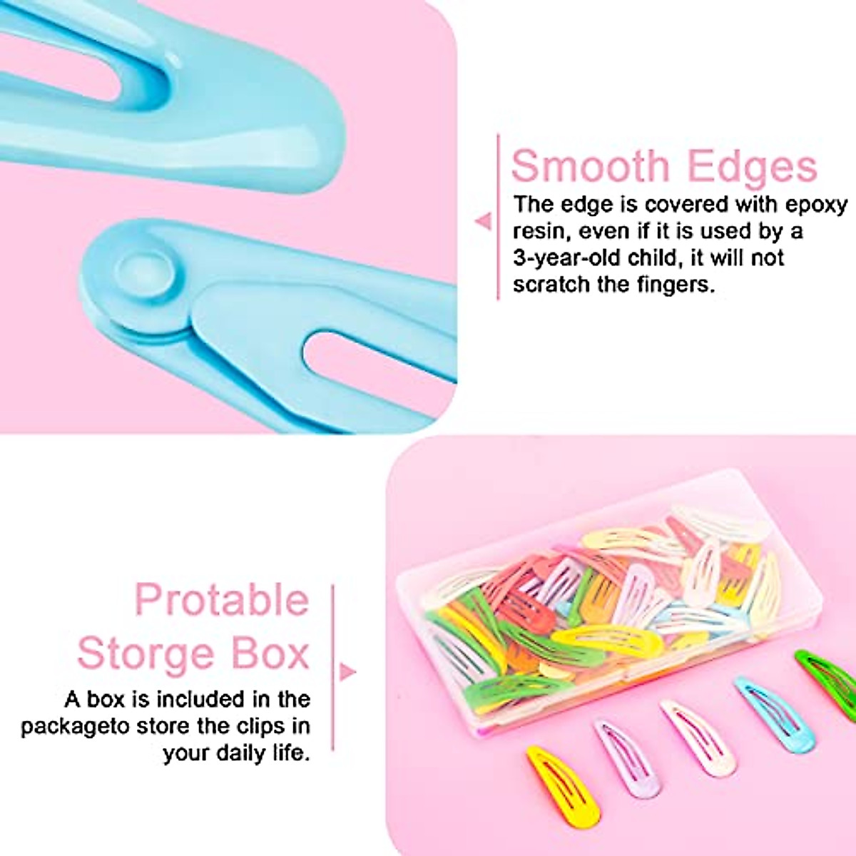 60Pcs Snap Hair Clips for Girls, Gingbiss 2 inch Silicone Coating Colorful Metal Hair Barrettes with Storage Case for Women Girls Kids, No Slip Hair Accessories for Hair, 10 Assorted Colors