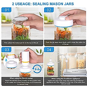 Electric Mason Jar Vacuum Sealer, Nogegra Jar Vacuum Sealer Kit for Regular and Wide Mouth Mason Food Jars, Canning Sealer with Electric Portable Vacuum Pump and Vacuum Seal Bags for Food Storage and Fermentation