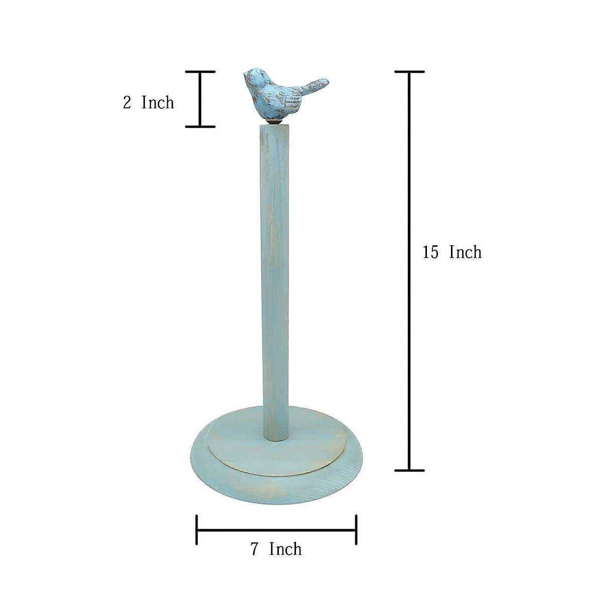 Bird Design Wood Paper Towel Holder Stand Up Paper Towel Holder, Easy One-Handed Tear Kitchen Paper Towel Dispenser with Weighted Base for Standard Paper Towel Rolls - Turquoise