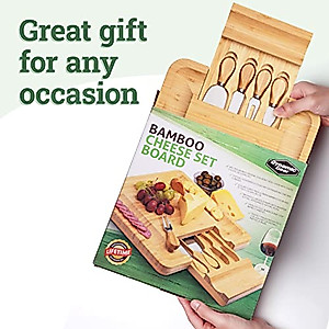 Charcuterie Board Gift Set, Bamboo Cheese Board With Cutlery, Includes Stainless Steel Serving Utensils, Cheese Platter and Serving Tray, Perfect for Wedding, Bridal Shower, and Housewarming Gifts