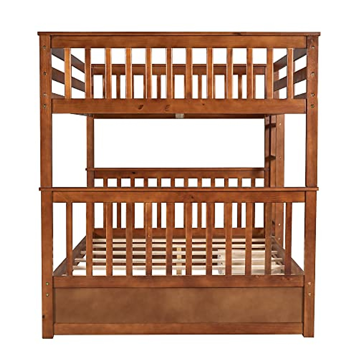 Full Over Full Bunk Beds with 2 Storage Drawers, Solid Wood Detachable Bunk Bed Frame with Ladders and Safety Rail for Kids, Teens, Adults