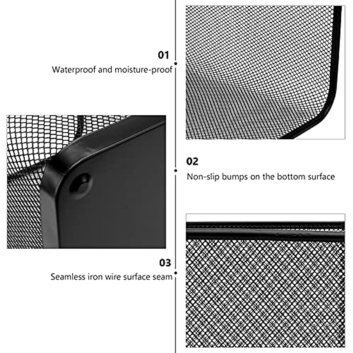 PATKAW Waste Basket Mesh Wastebasket Cylinder Trash Can Iron Garbage Container Square Rubbish Bin for Home Office Bedroom Kitchen Bathroom Black Wire Trash Bin