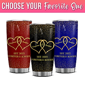 Wassmin Personalized Couple Tumbler 20oz 30oz Forever & Always Couples Tumblers Coffee Travel Mug Cup Custom Gifts For Wife Husband Boyfriend Girlfriend Birthday Christmas Valentines Presents