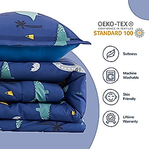 SLEEP ZONE Kids Bedding Twin Comforter Set - Cute Printed for Boys, Girls, Teens, Super Soft, Fade Resistant, Dino Family, Twin