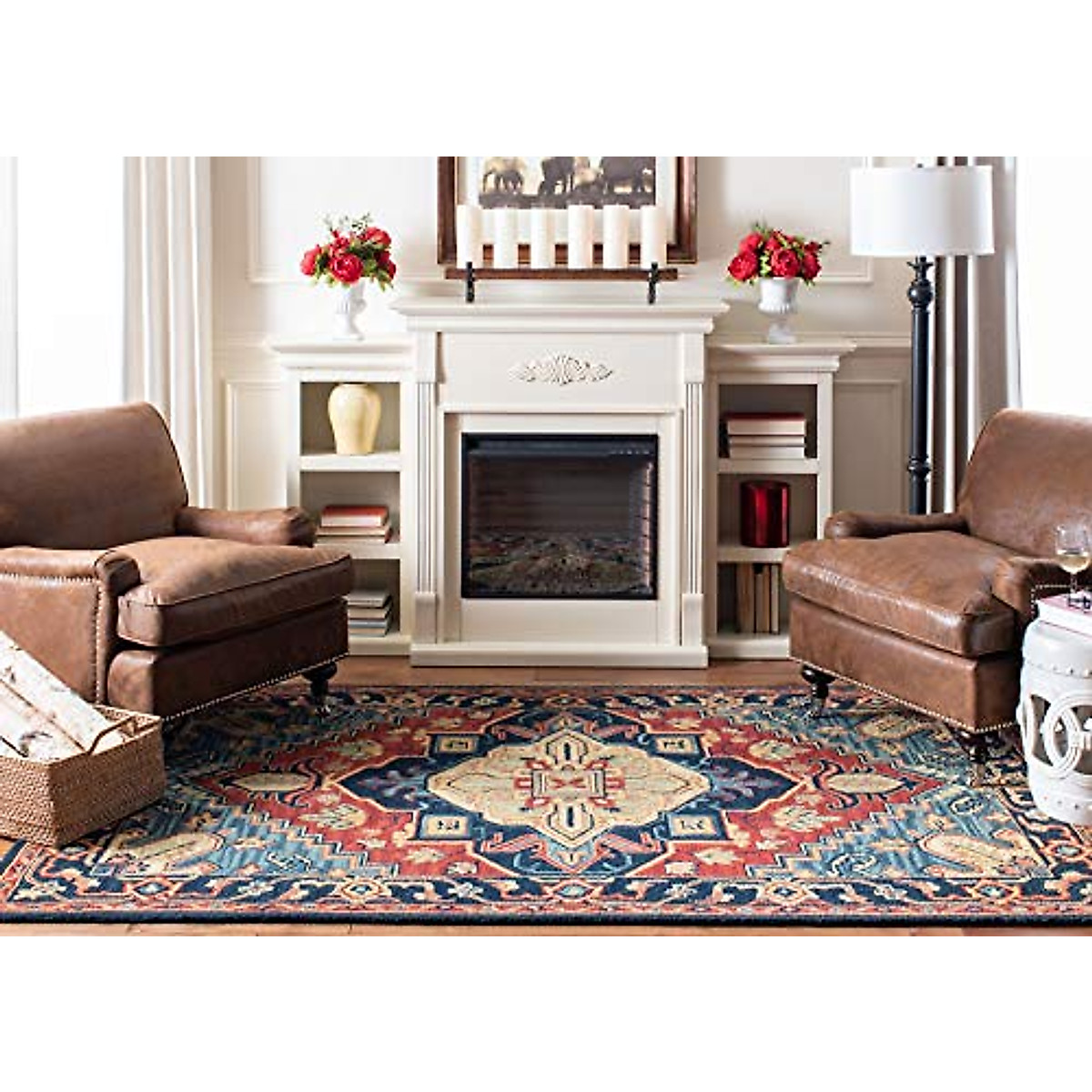 SAFAVIEH Heritage Collection Accent Rug - 4' x 6', Red & Navy, Handmade Traditional Oriental Wool, Ideal for High Traffic Areas in Entryway, Living Room, Bedroom (HG920Q)