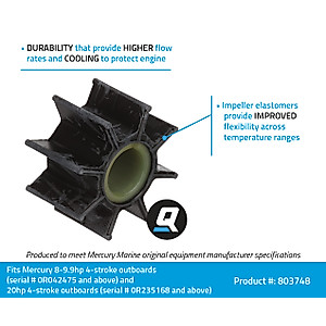 Quicksilver 803748 Water Pump Impeller for Mercury 4-Stroke 8-20hp Outboards