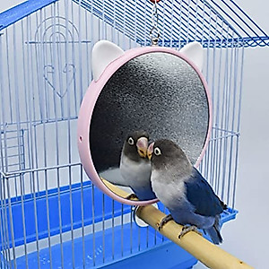 POPETPOP Parakeet Mirror 2 Pcs Bird Mirror Cockatiel Mirror Hanging Interactive Parrot Toy Bird Cage Mirror for Parakeet Cockatiel Conure Lovebirds Finch Pink Bird Mirror