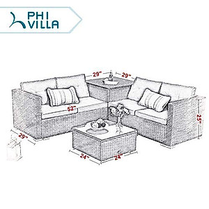 PHI VILLA Outdoor Loveseat Rattan Sectional Sofa - Patio Wicker Furniture Set Outdoor Couch for Backyard, Garden (4-Piece Navy Blue)