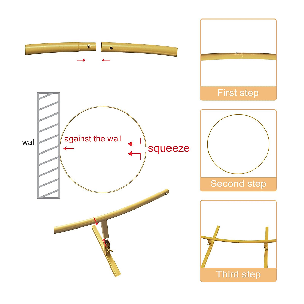 Round Golden Metal Balloon Arch Kit (6.7FT), Wedding Circle Backdrop Stand Frame for Birthday Party, Bridal Shower, Graduation, Photo Background Decoration.