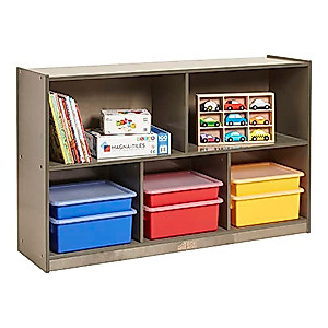 ECR4Kids 5-Compartment Mobile Storage Cabinet, 30in, Classroom Furniture, Grey Wash