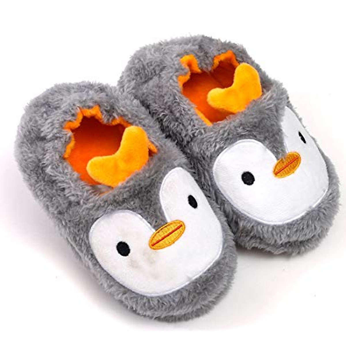DADAWEN Toddler Boys Girls Soft Plush Slippers Cartoon Cute Animal Warm House Shoes Grey/Penguin US Size 11-12 Little Kid