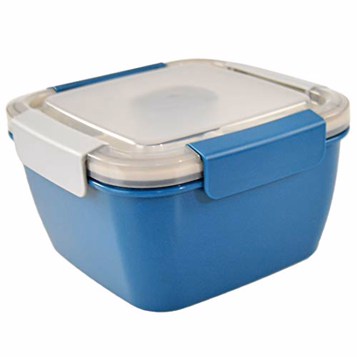Home-X Section Lunch Box, Lunch Containers for Kids and Adults, Multi-Compartment Food Box, Salad Dressing Container, Spork, 6 ¾" L x 6 ¾" W x 4 ¾" H, Blue