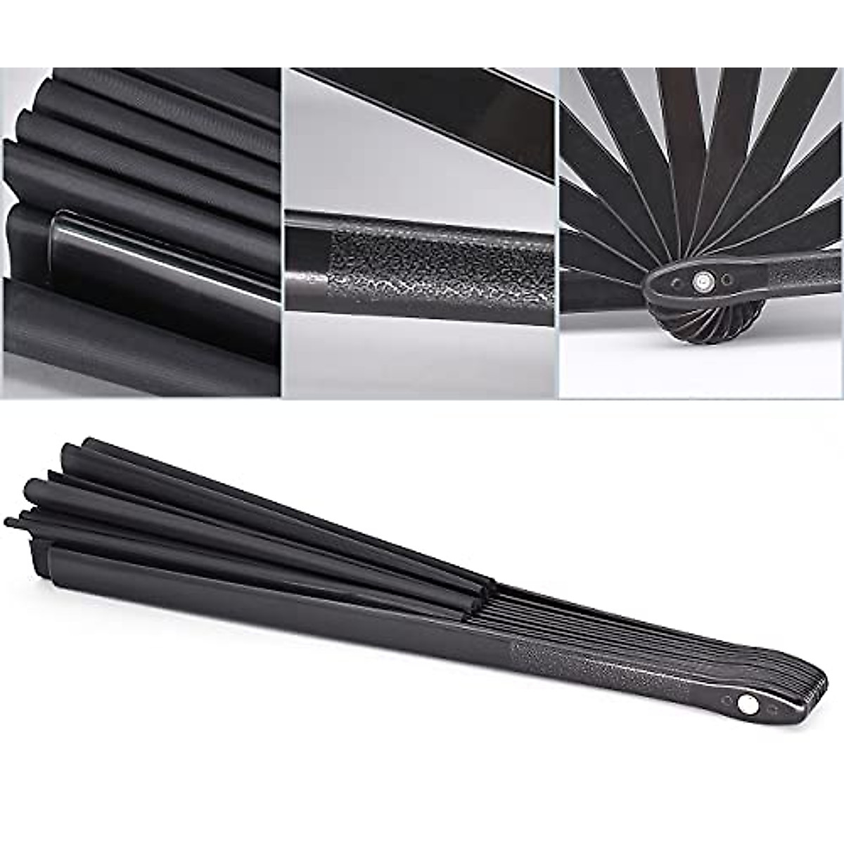 HONSHEN Folding Fan Chinese Hand Fan Performance Fan Nylon-Cloth Fan 13 inch (Black)