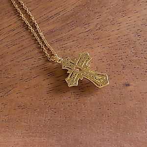 Agriajun Colorful Gold Cross Pendant Y2k Necklace for Women - Cute Multicolor Pink Crystal Cubic Zirconia Turquoise Stone Gothic Cross Necklaces Costume Christmas Goth Chain Prom Jewelry Gift