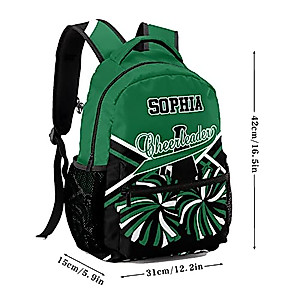 SunFancyCustom Cheer Cheerleader Black Green White Personalized Backpack with Name Waterproof Bag for Birthday Holiday Gift for Travel Office Work