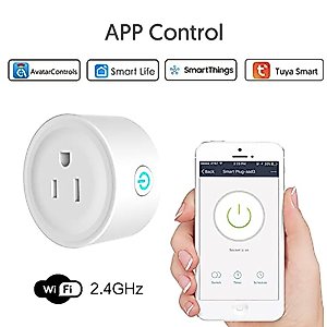 Smart Plugs That Work with Alexa Google Home Siri, Wireless 2.4G WiFi Outlet Controlled by Smart Life Tuya Avatar Controls APP, 10A Mini Socket Enchufe Inteligente with Timer, Round, 2 Pack