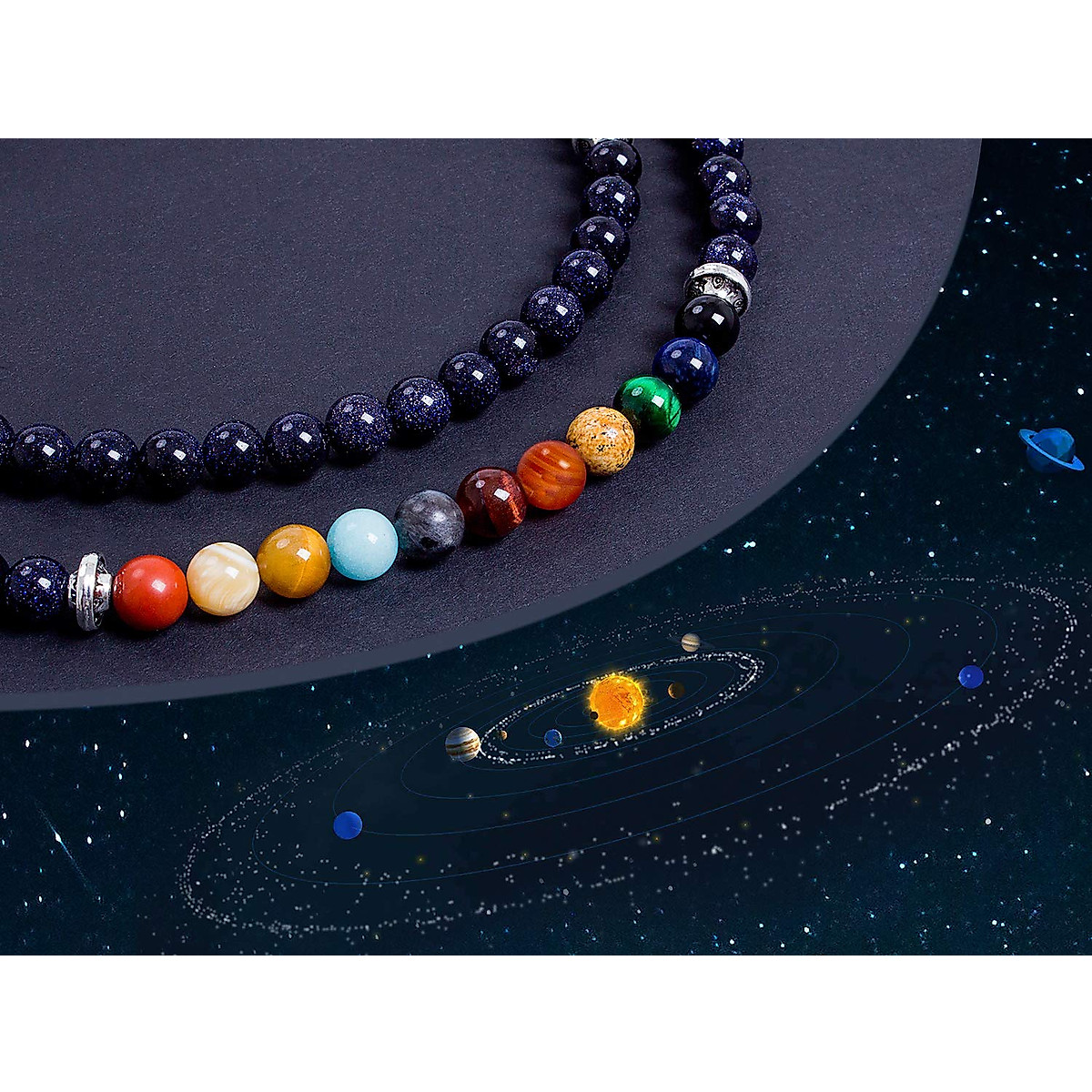 PWMENLK 108 Mala Beads Meditation Necklace 7 Chakra Buddhist Prayer Beaded Bracelet Tree of Life Pendant Necklace Healing Stone Yoga Necklace Women Men Bracelets(solar system)