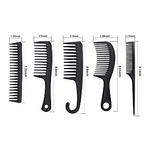 5 Pcs Hair Comb Set, Wide Tooth Detangling Comb,Large Shower Comb with Hook，Fine Tooth Rat Tail Comb Professional Styling, No Handle Women Brush For Curly, Wet, Dry, Long and Thick Hair.