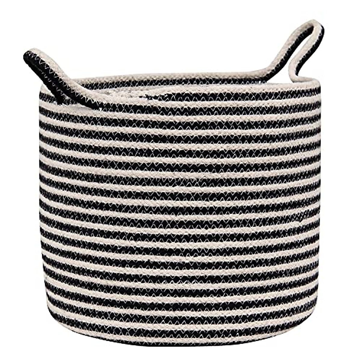 Super Area Rugs Farmhouse Plant Basket/Planter Multi Purpose Open Top Bin with Handles, Cotton Rope Basket, 8-inch, 10-inch and 12-inch Black & White