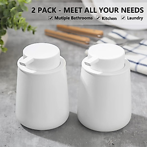 MIERTING Foaming Soap Dispenser, 2 Pack White Foam Hand Soap Dispenser for Bathroom & Kitchen, 12 Oz Modern Ceramic Hand and Dish Foaming Pump Bottle, Refillable Lotion Liquid Foam Pump Dispensers