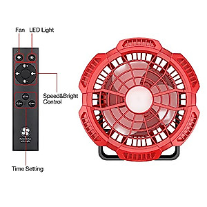 Hipoke Camping Fan for Milwaukee M18 18V Lithium-ion Battery, Portable Handheld Fan with 9W LED Lantern, Hook, 180°Head Rotation Outdoor Rechargeable Fan for Fishing, Office, Travel, Barbecue, Garage