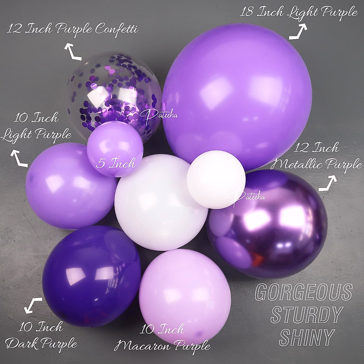 Pateeha Purple Balloon Arch Kit 145 Pcs Butterfly Baby Shower Decorations for Girl White Lavender Balloons Garland Metallic Purple Confetti Balloons for Birthday Party Decorations