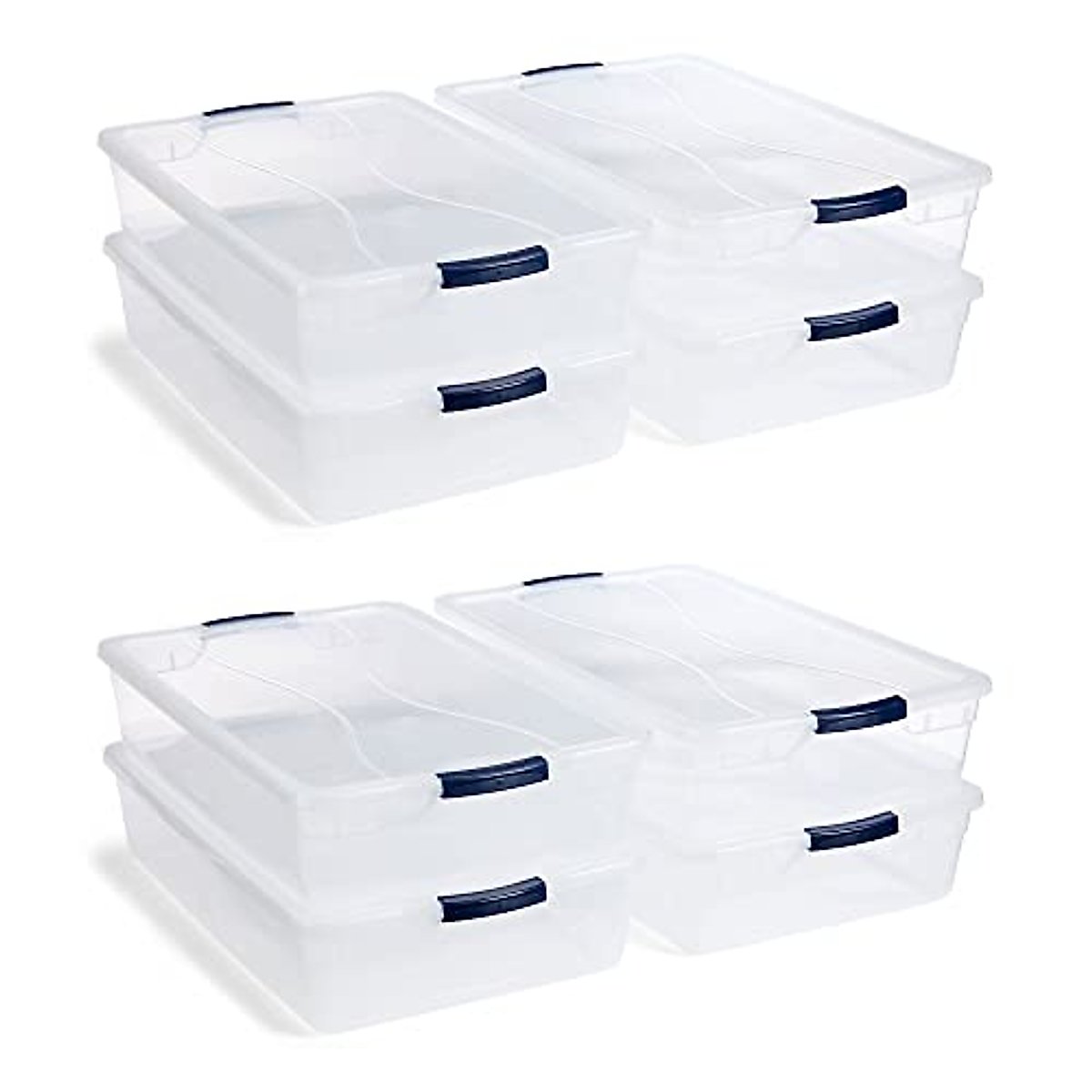 Rubbermaid Cleverstore 41 Quart Plastic Tote Container Bin with Latching Lid and Handles for Reusable, Stackable Home Office Storage, Clear (8 Pack)