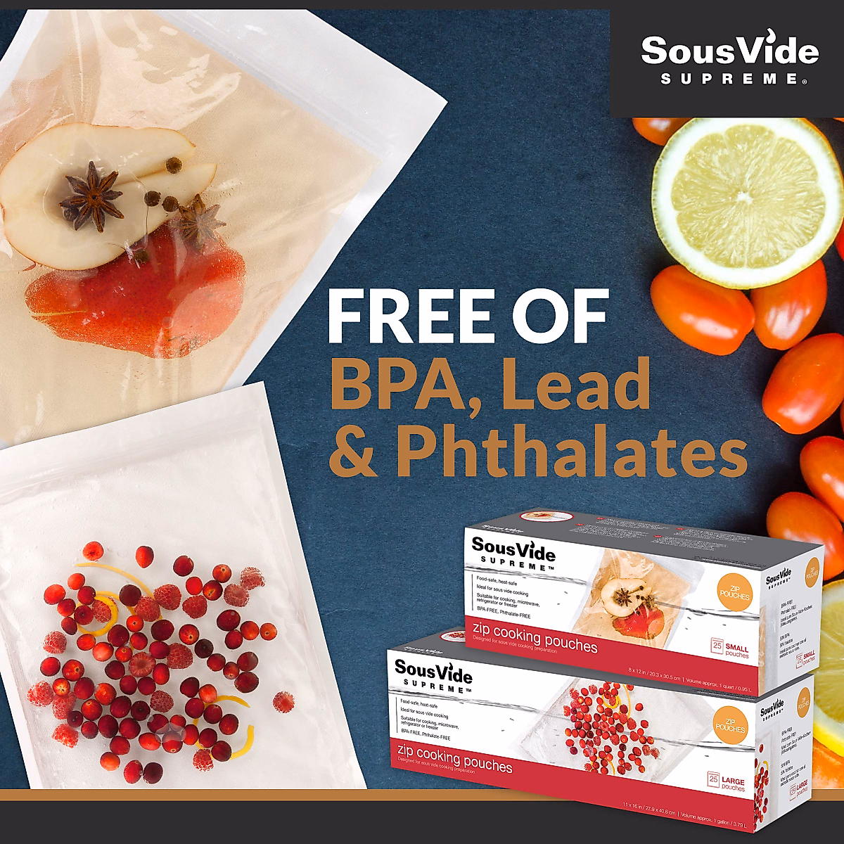 SousVide Supreme Zip Cooking Pouches, 8 x 12 inches, 1 Quart, 25 Pouches per Box