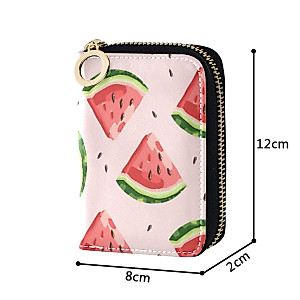 MOYYO RFID Credit Card Holder Case Red Watermelons Leather Printed Zipper Card Case Wallet for Women Girls