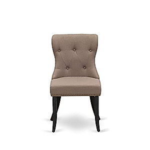 East West Furniture HBSI5-ABK-48 5 Piece Dining Room Furniture Set Includes a Round Dining Table with Pedestal and 4 Coffee Linen Fabric Upholstered Chairs, 42x42 Inch, Wirebrushed Black