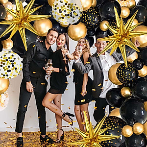 Cadeya 75 Pcs Black Gold Confetti Balloons, Huge Gold Explosion Star Aluminum Foil Balloons for Birthday, Graduation, Wedding, Baby Shower, Black and Gold Party Decorations Supplies